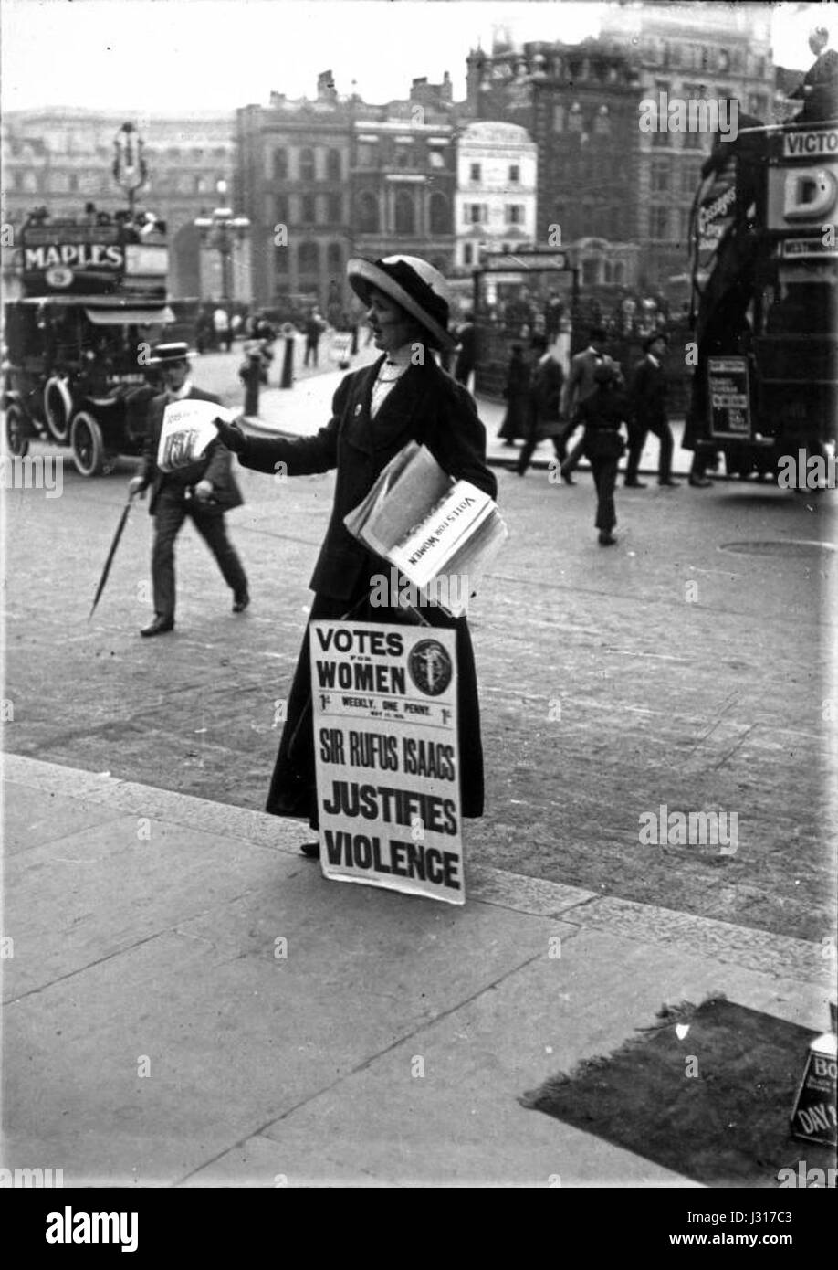 This historical image shows a British suffragette, part of the movement ...