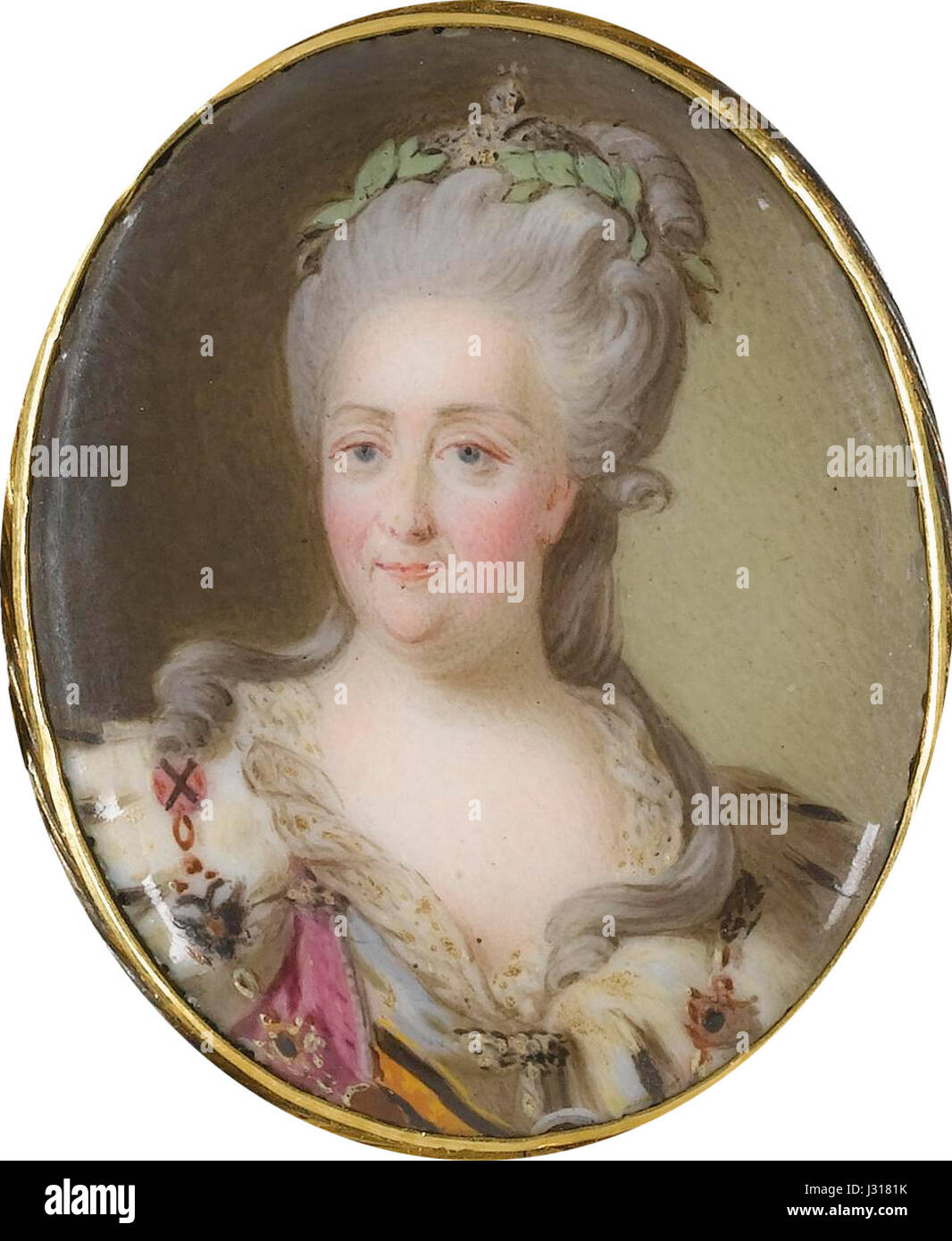 This portrait of Catherine II, created after the work by Lampi, depicts ...