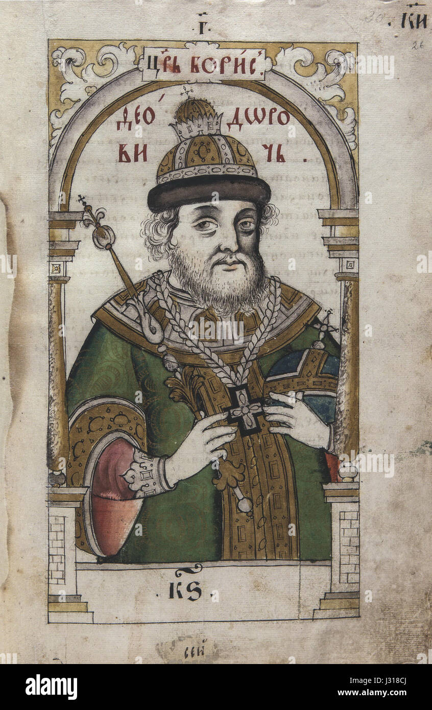 This depiction of Boris Godunov is from the Titulyarnik, a 17th-century ...