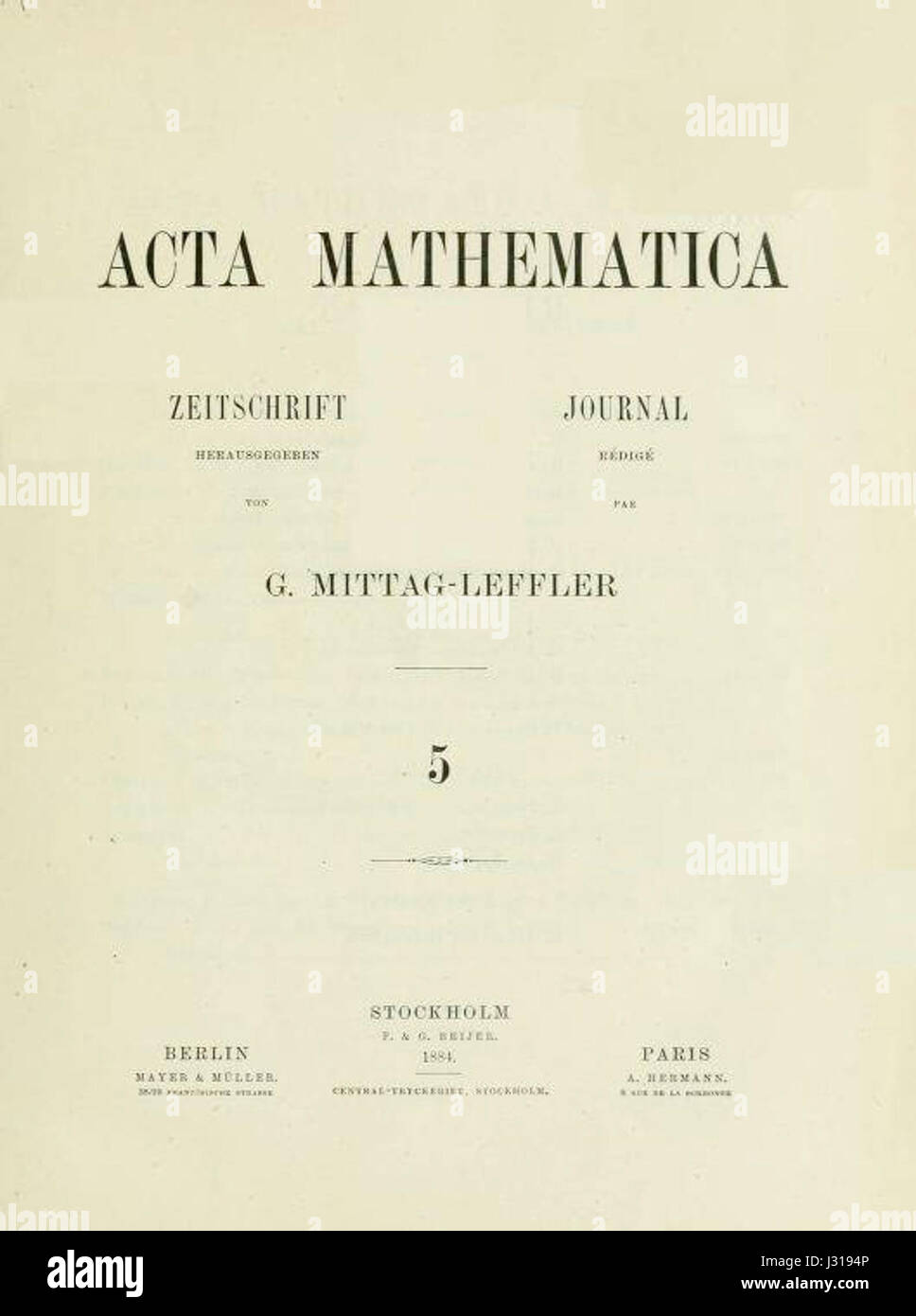 Acta Mathematica 1884 Titel Stock Photo - Alamy