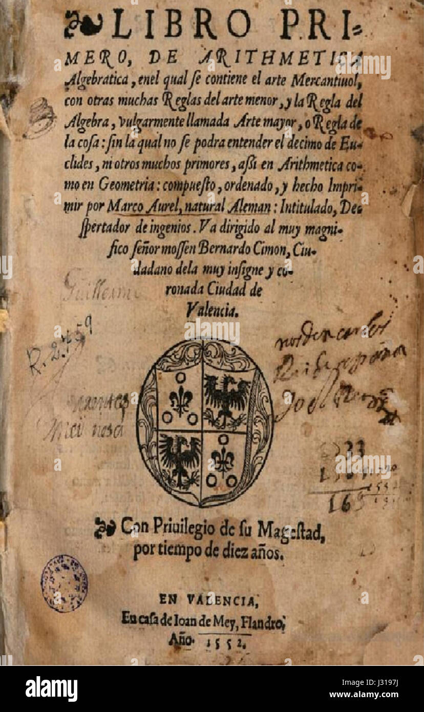 'Arithmetica Algebratica' (1552) by Marco Aurel is a key work in the ...