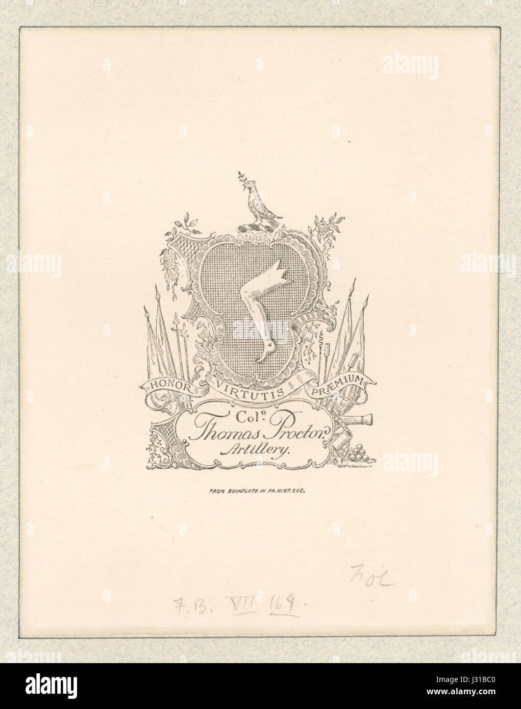 The bookplate of Colonel Thomas Proctor is a historical item, marking ...