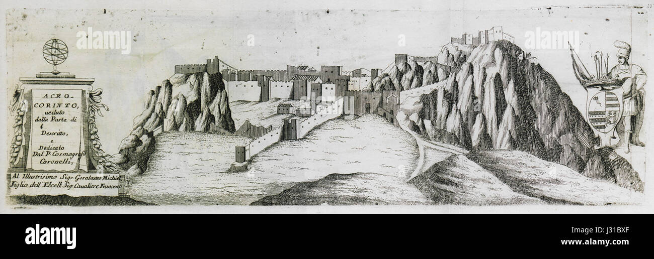 Acrocorinto, veduto dalla Parte di - Coronelli Vincenzo - 1686 Stock ...