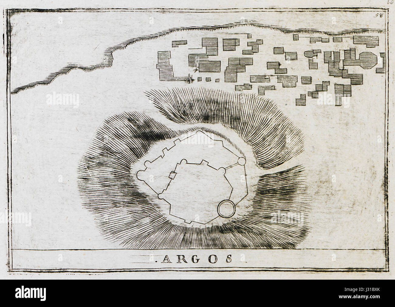 This 1686 map by Vincenzo Coronelli depicts the ancient city of Argos ...