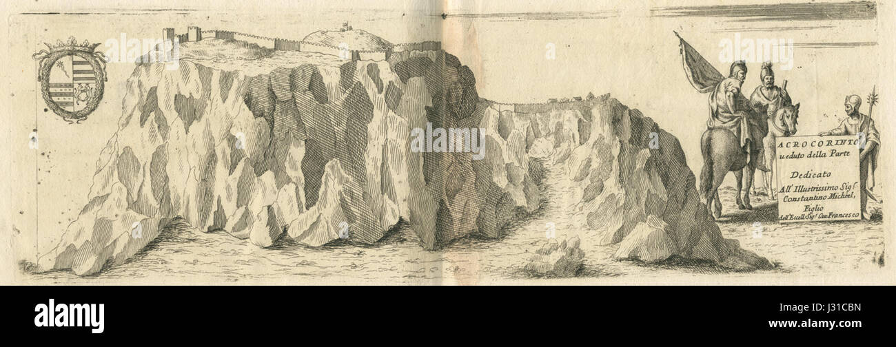 This 1688 map by Vincenzo Coronelli depicts the view of Acrocorinth, an ...