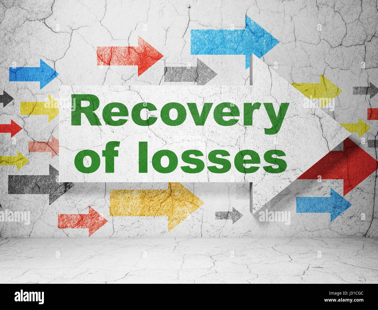 Money concept: arrow with Recovery Of losses on grunge wall background ...