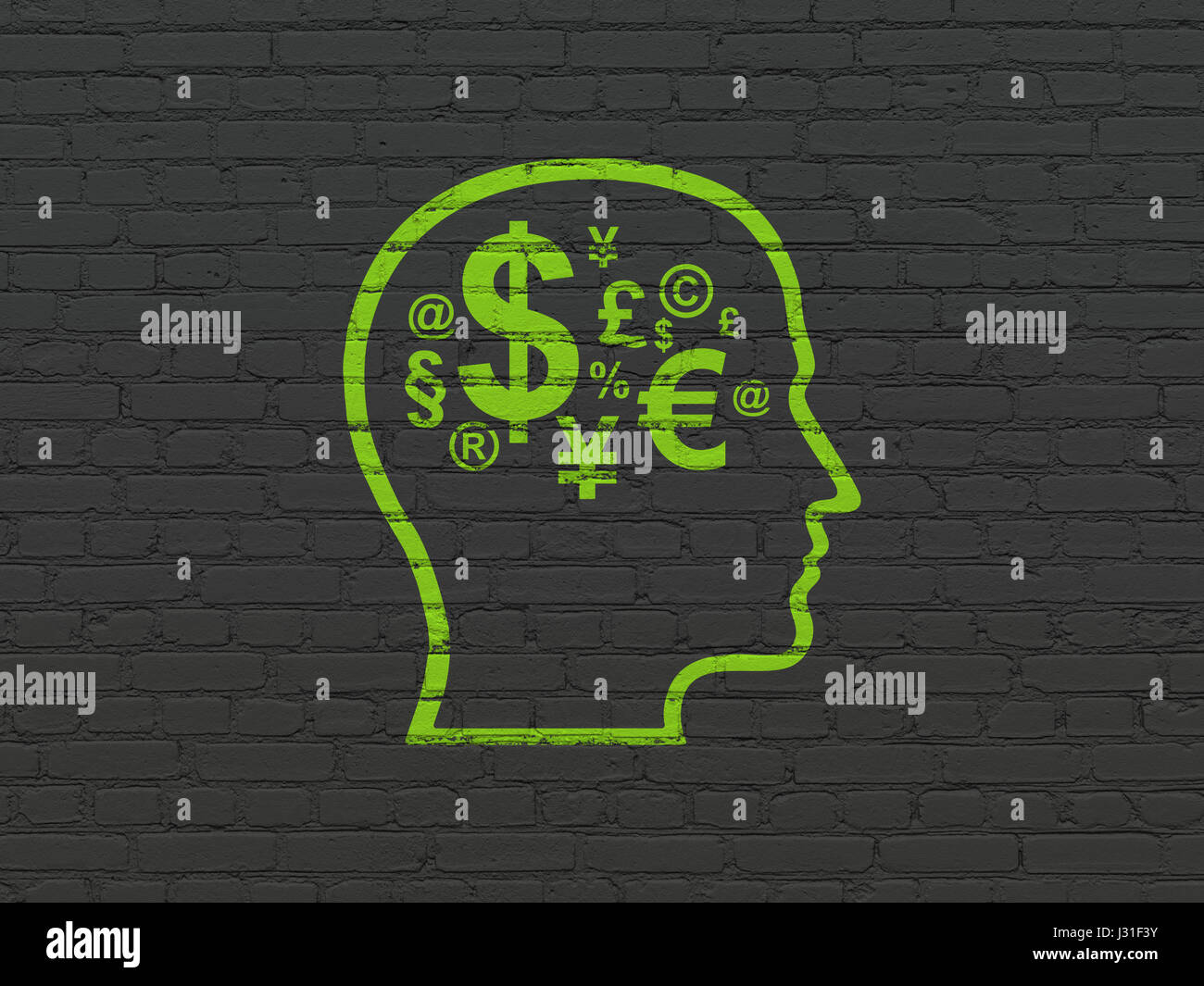 Business concept: Head With Finance Symbol on wall background Stock ...