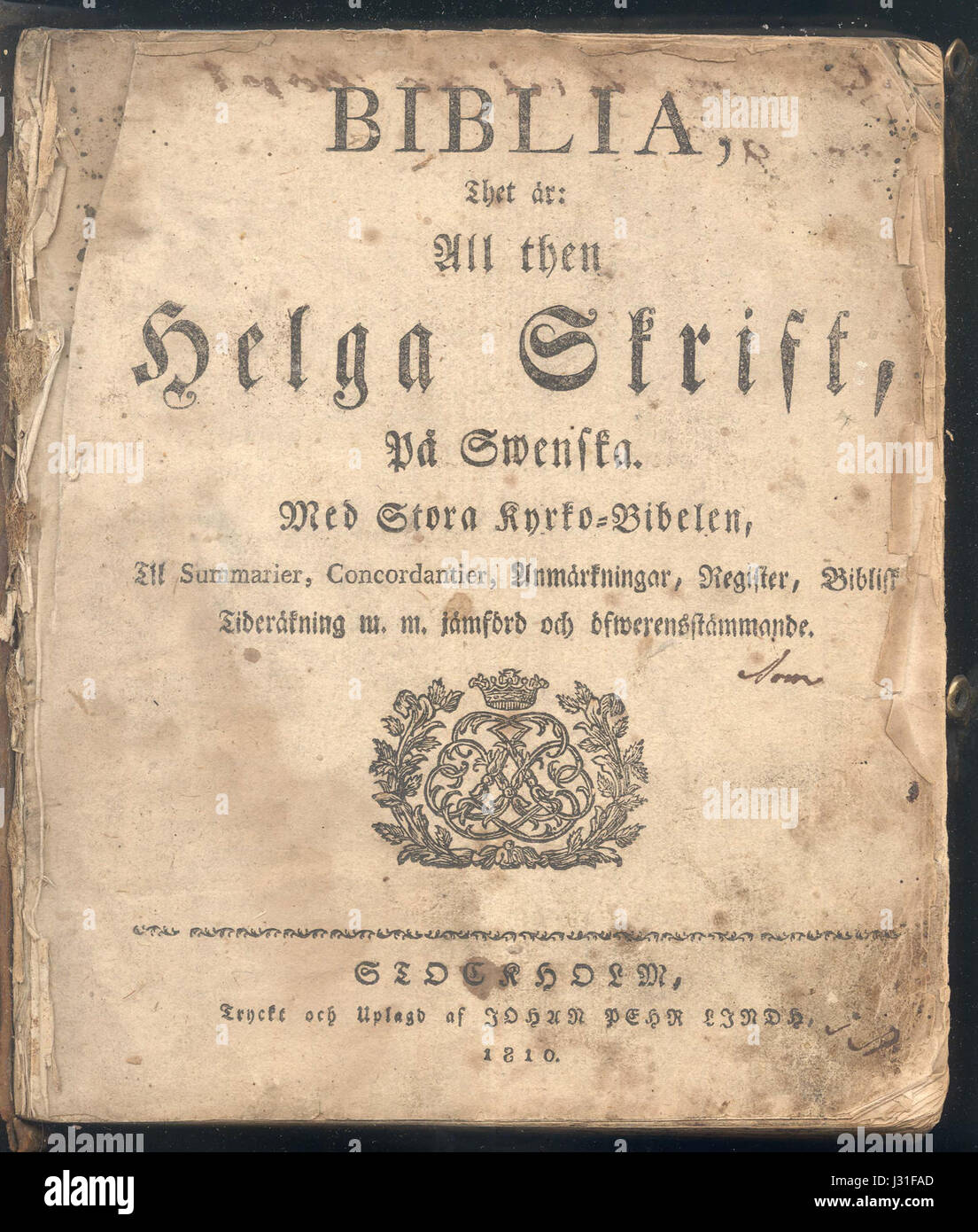 This image depicts the first page of a Swedish Bible printed in 1810 in ...