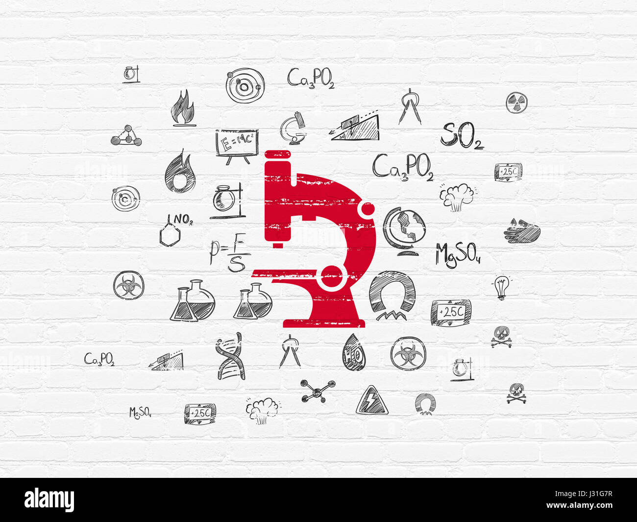 Science concept: Microscope on wall background Stock Photo - Alamy