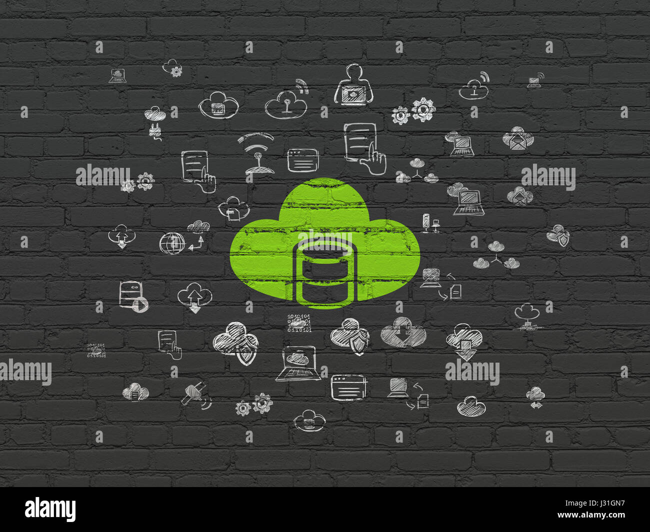 Cloud computing concept: Database With Cloud on wall background Stock ...