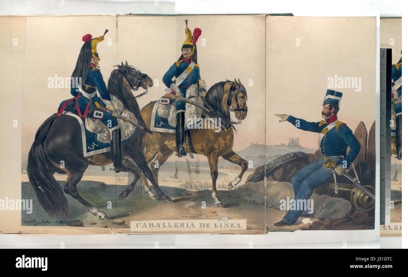 This image is a depiction of a 'CaballerÃ­a de LÃ­nea,' or Line Cavalry ...