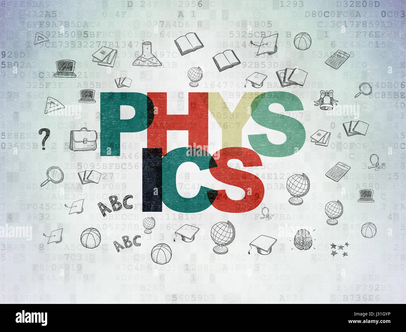 Studying concept: Physics on Digital Data Paper background Stock Photo ...