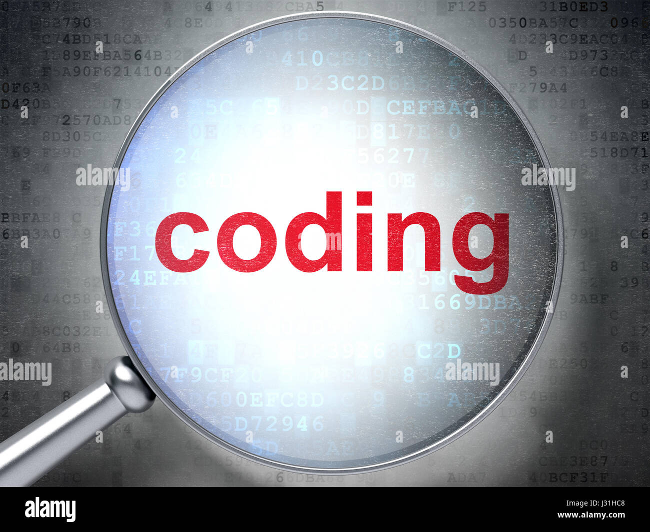 Database concept: Coding with optical glass Stock Photo - Alamy