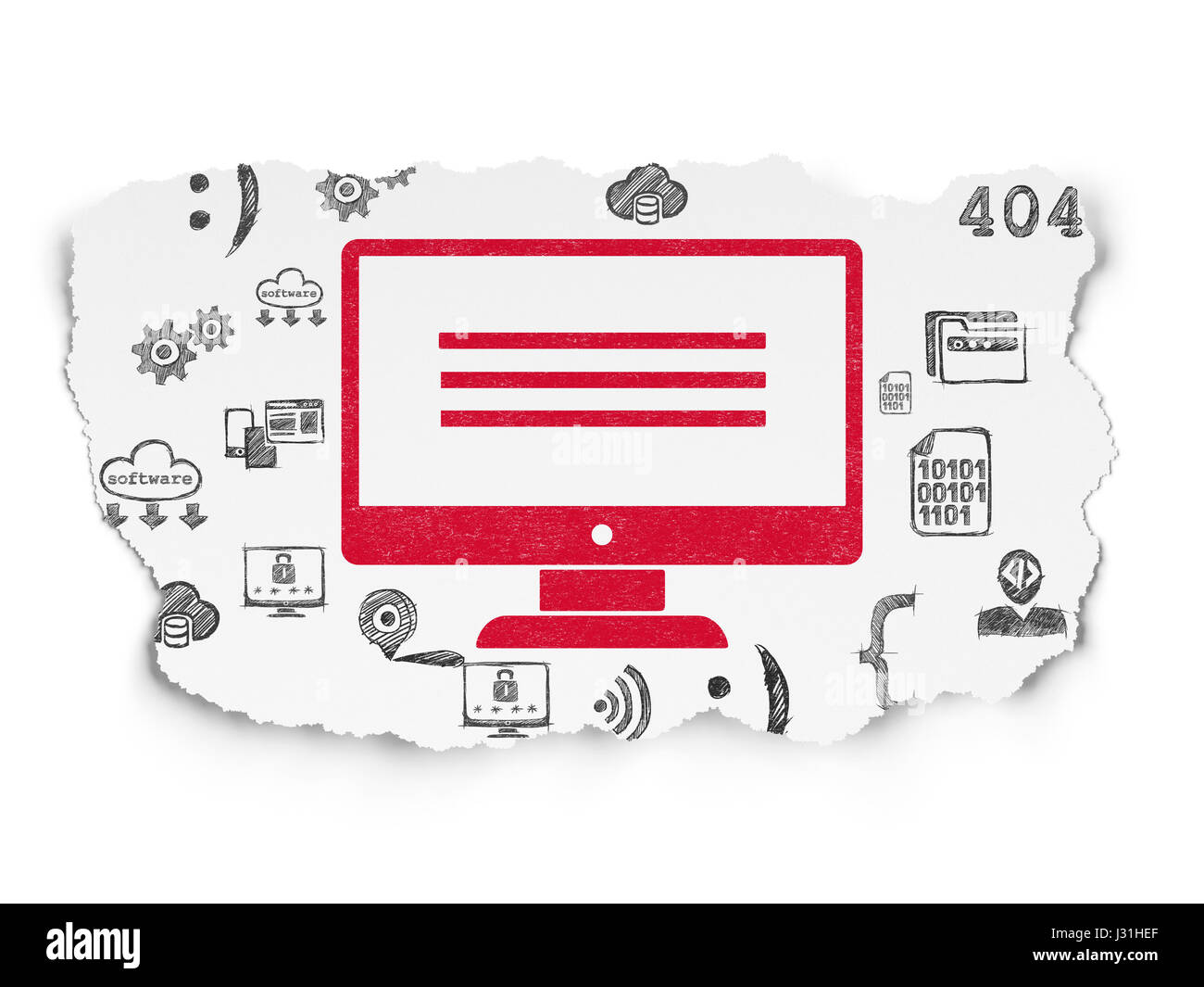 Database concept: Monitor on Torn Paper background Stock Photo - Alamy