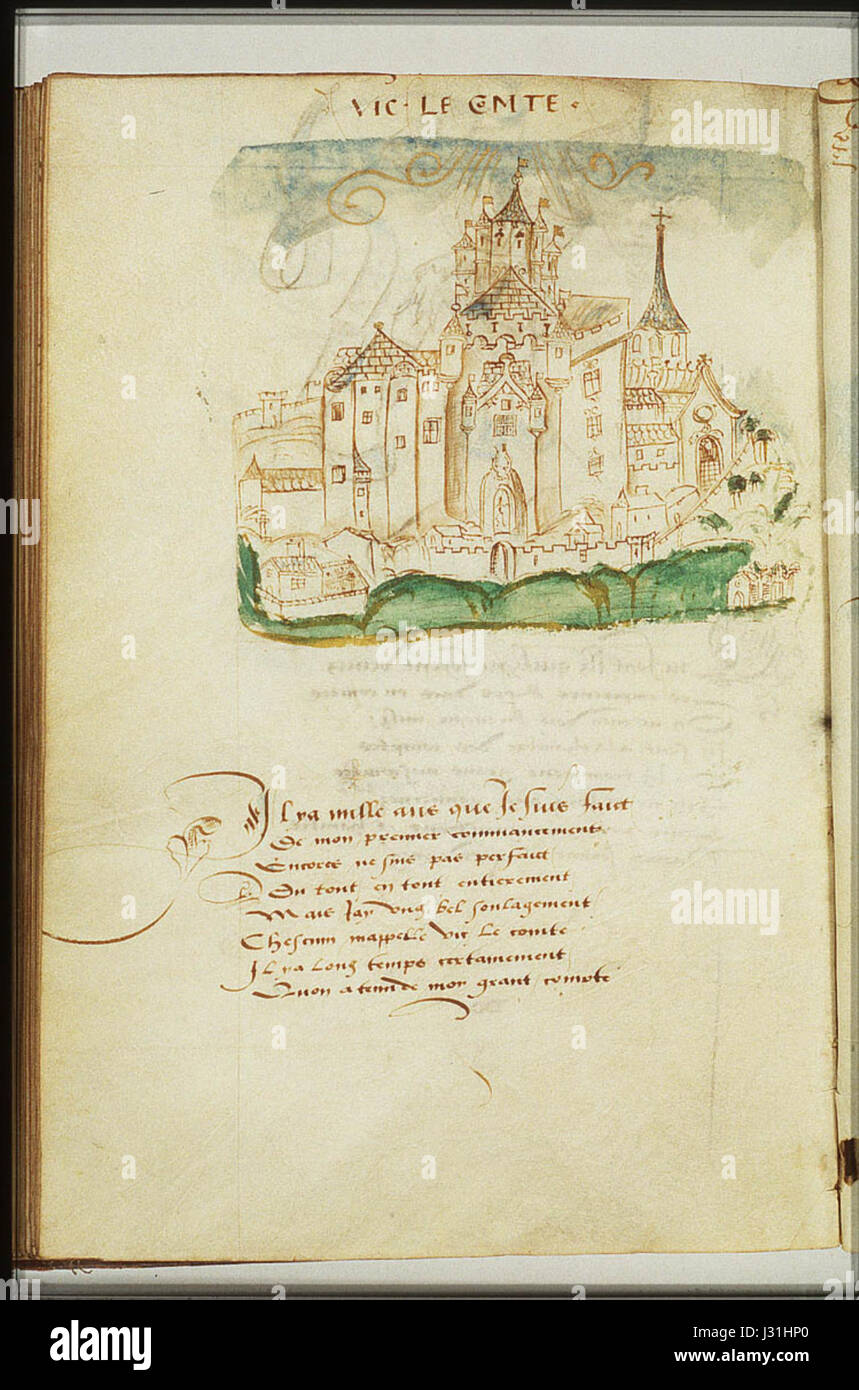 The drawing of Castle Vic-le Comte from Jean Lemaire de Belges ...