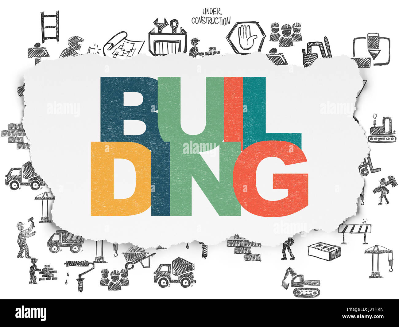 Construction concept: Building on Torn Paper background Stock Photo - Alamy