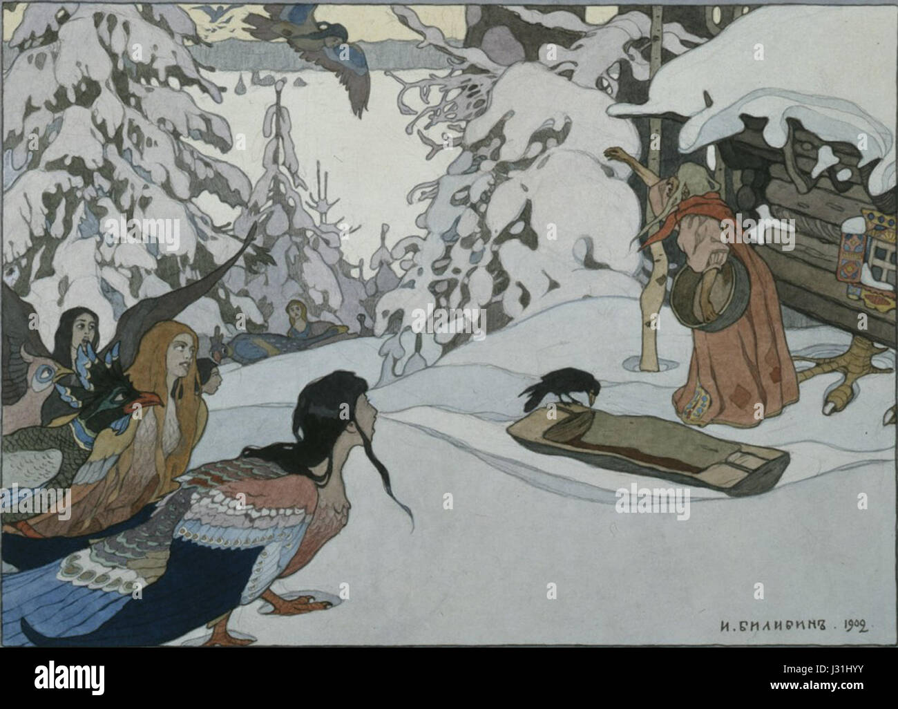 The artwork 'Baba Yaga and Maiden-Birds' by Ivan Bilibin, created in ...