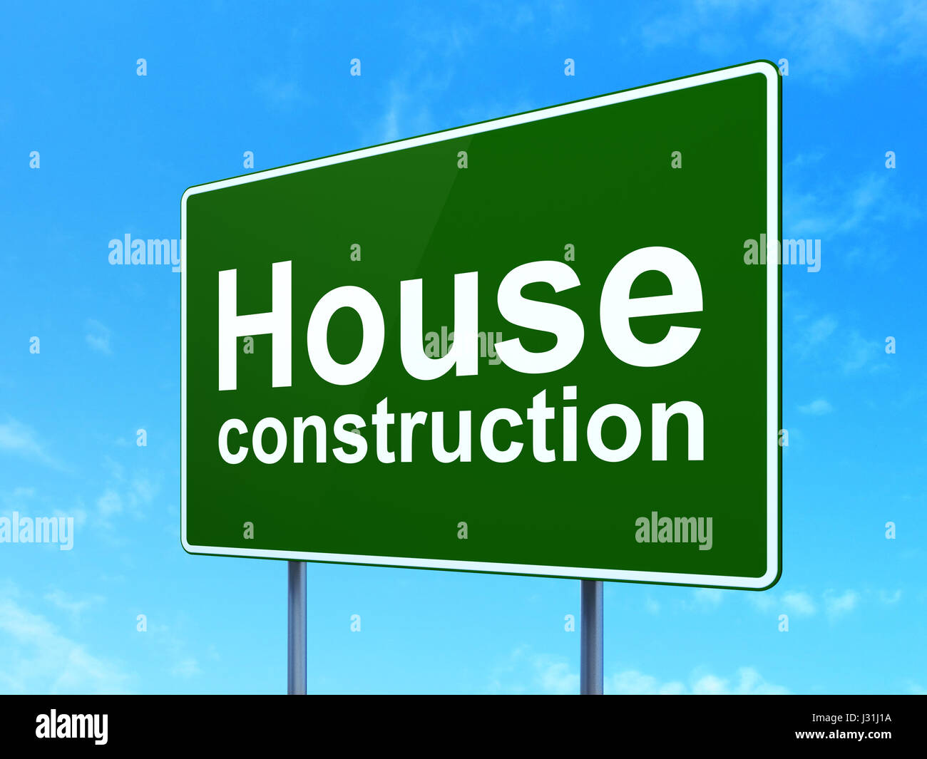 Constructing concept: House Construction on road sign background Stock ...