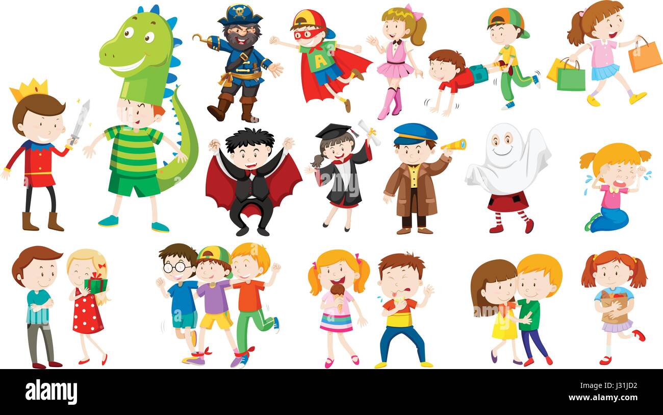Many kids in different costumes illustration Stock Vector Image & Art ...