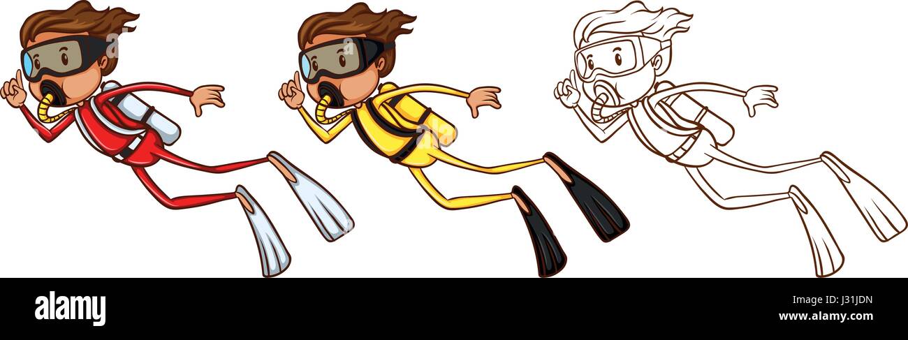 Doodle character for scuba diving illustration Stock Vector Image & Art ...