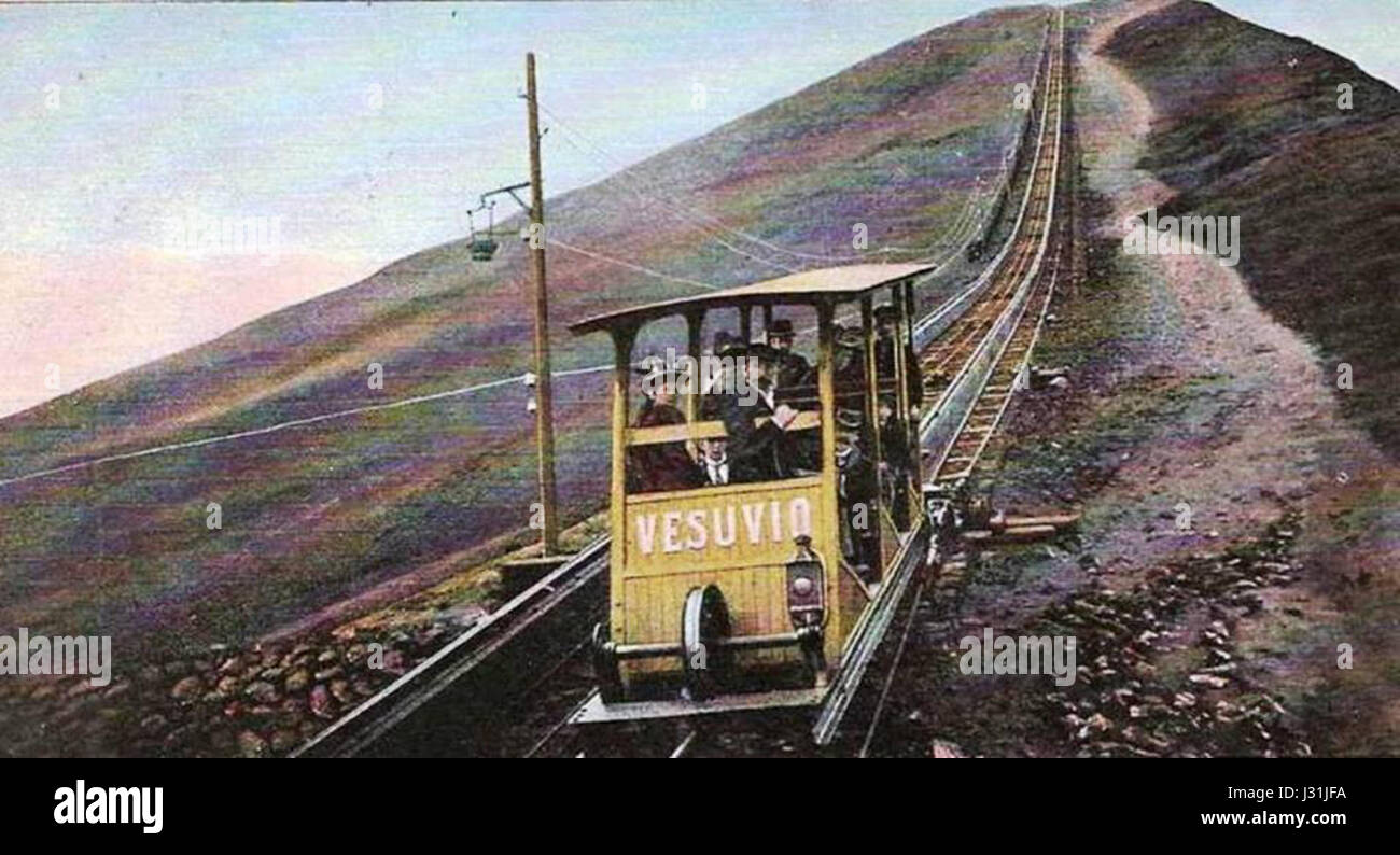 This image depicts the funicular railway of Mount Vesuvius, capturing ...