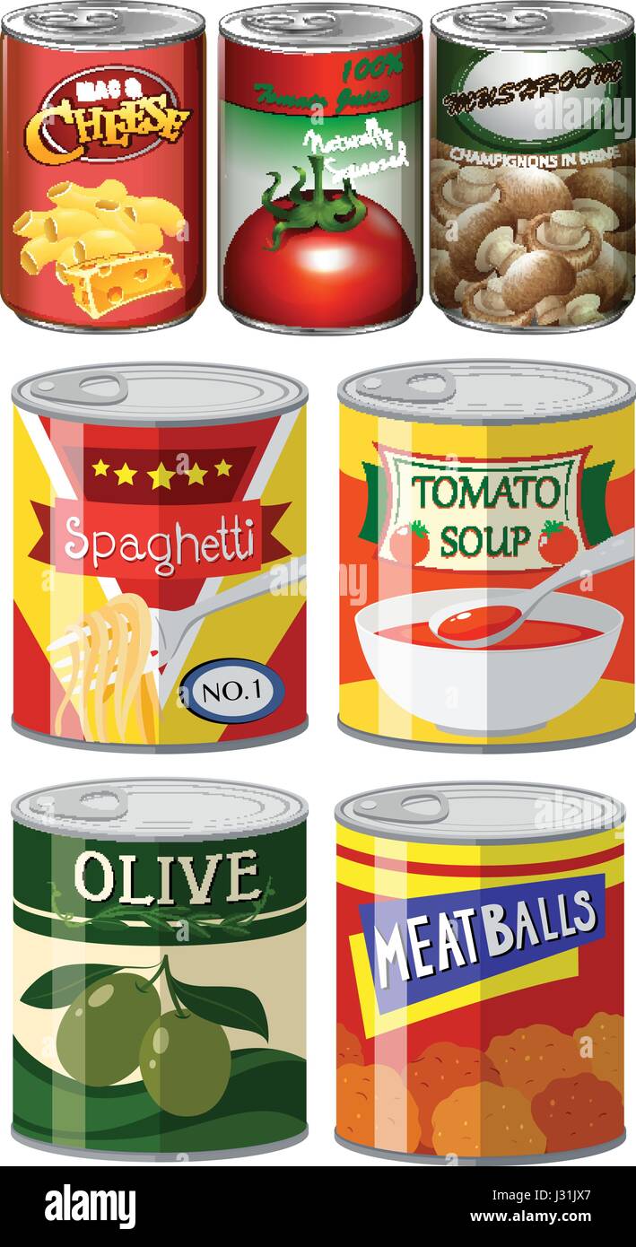 Different kinds of food in can illustration Stock Vector Image & Art ...