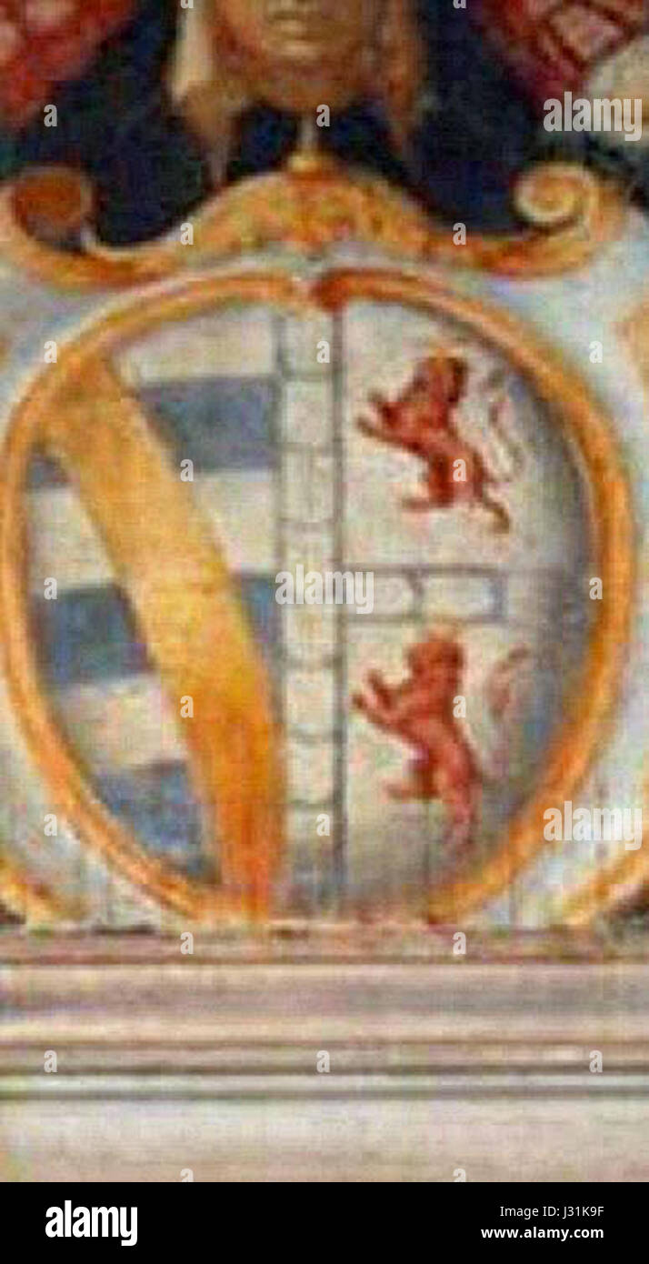 The title refers to a painting (dipinto) depicting the coat of arms ...