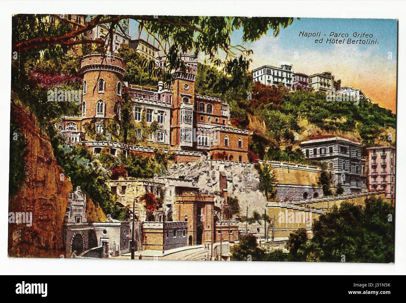 Parco Grifeo and Hotel Bertolini in Naples, Italy, in the 1910s ...