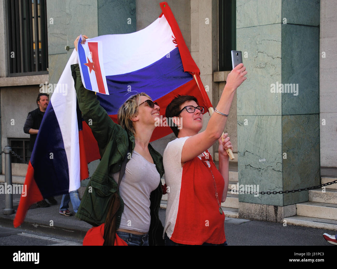 Trieste, Italy, May 1st, 2017. One thousand people gather and march ...