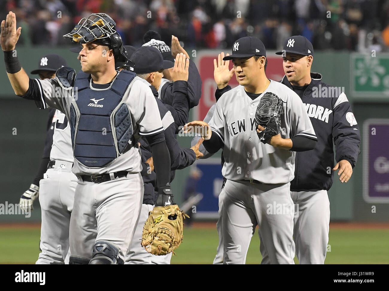 Boston, Massachusetts, USA. 27th Apr, 2017. (L-R) Austin Romine, Joe ...