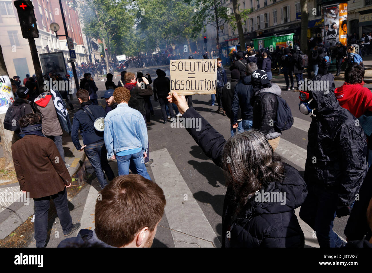 Paris, France. 1st May, 2017. Demonstrators attend the annual May Day ...