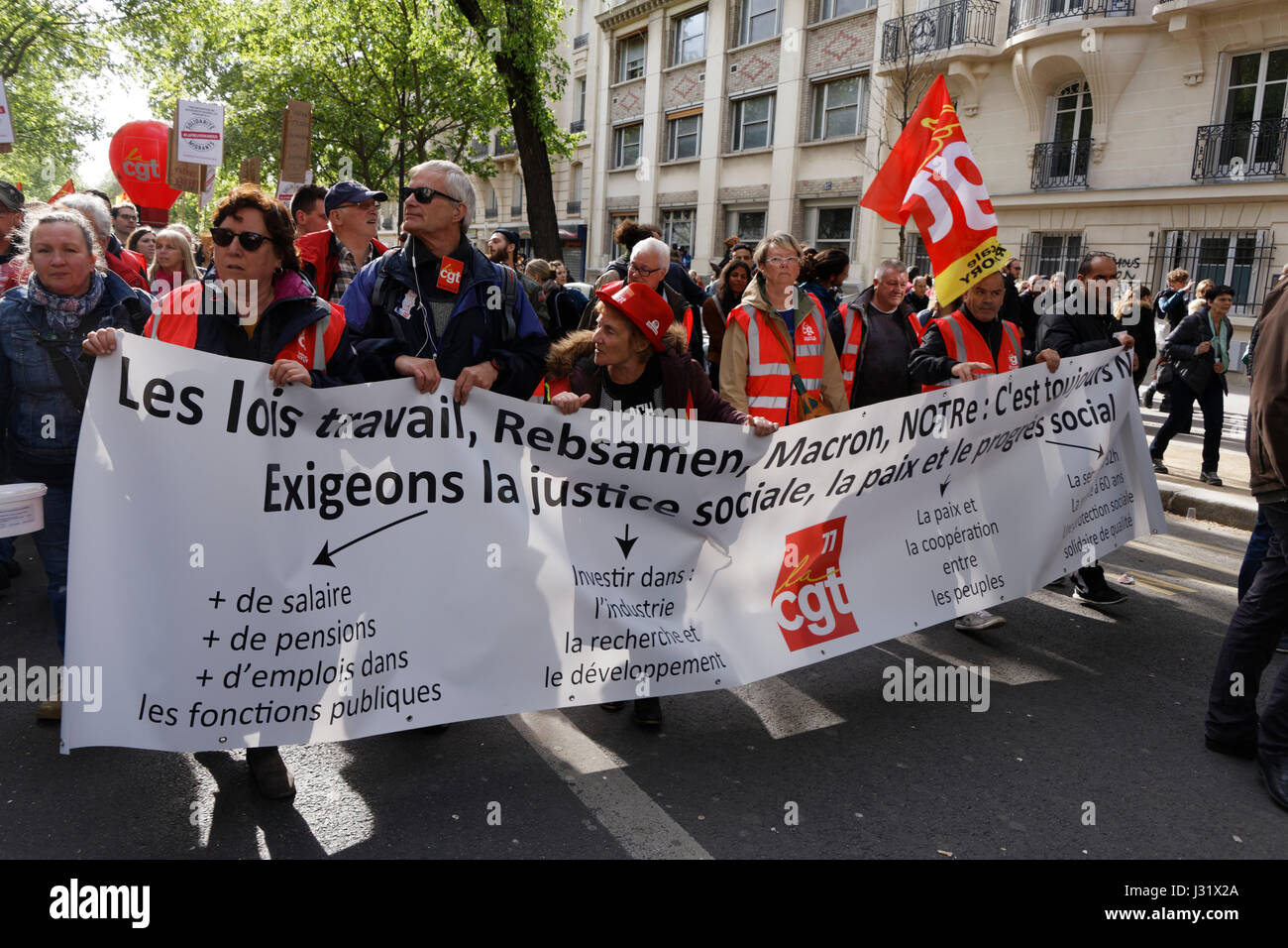 Paris, France. 1st May, 2017. Demonstrators attend the annual May Day ...