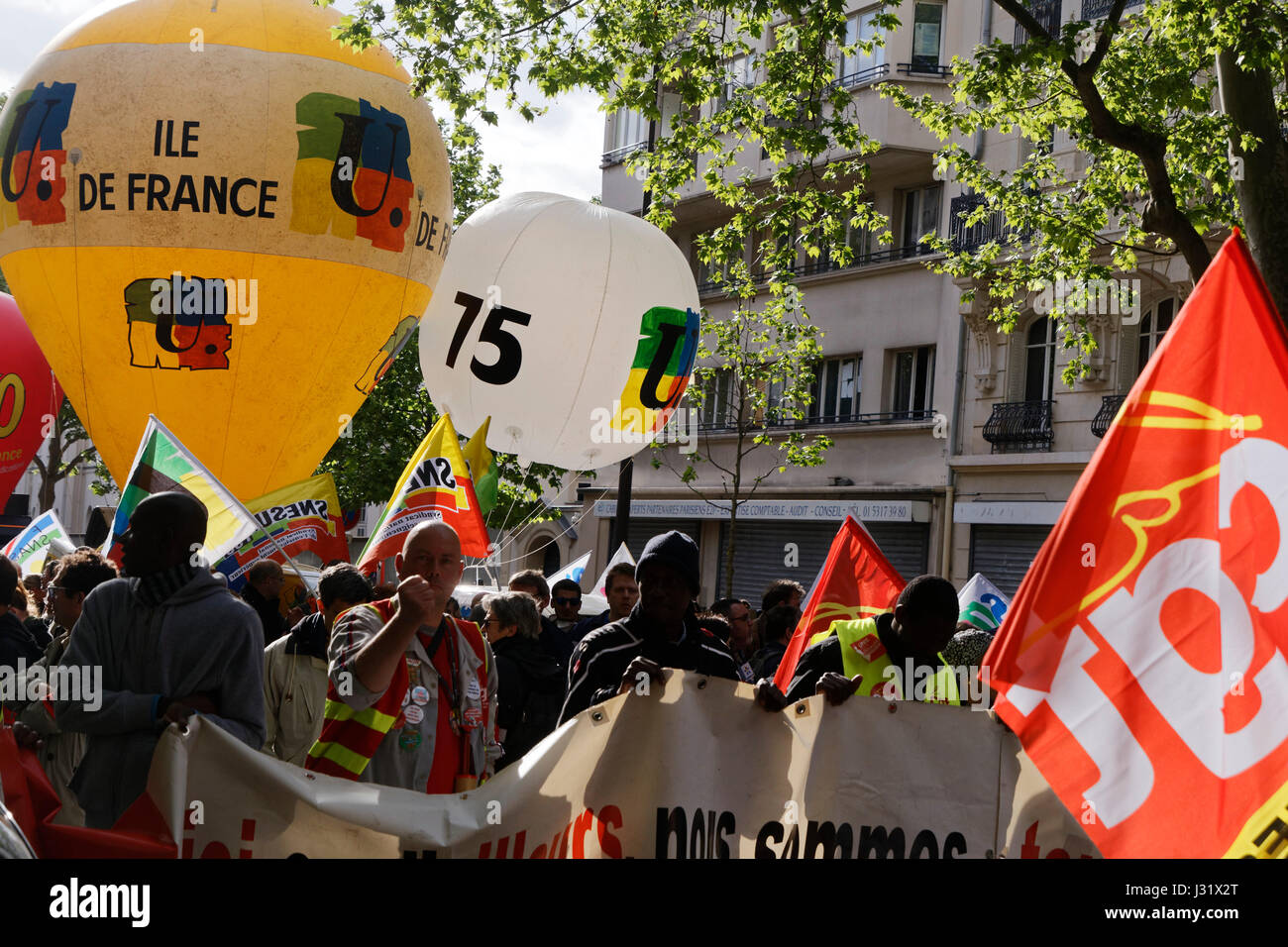 Paris, France. 1st May, 2017. Demonstrators attend the annual May Day ...