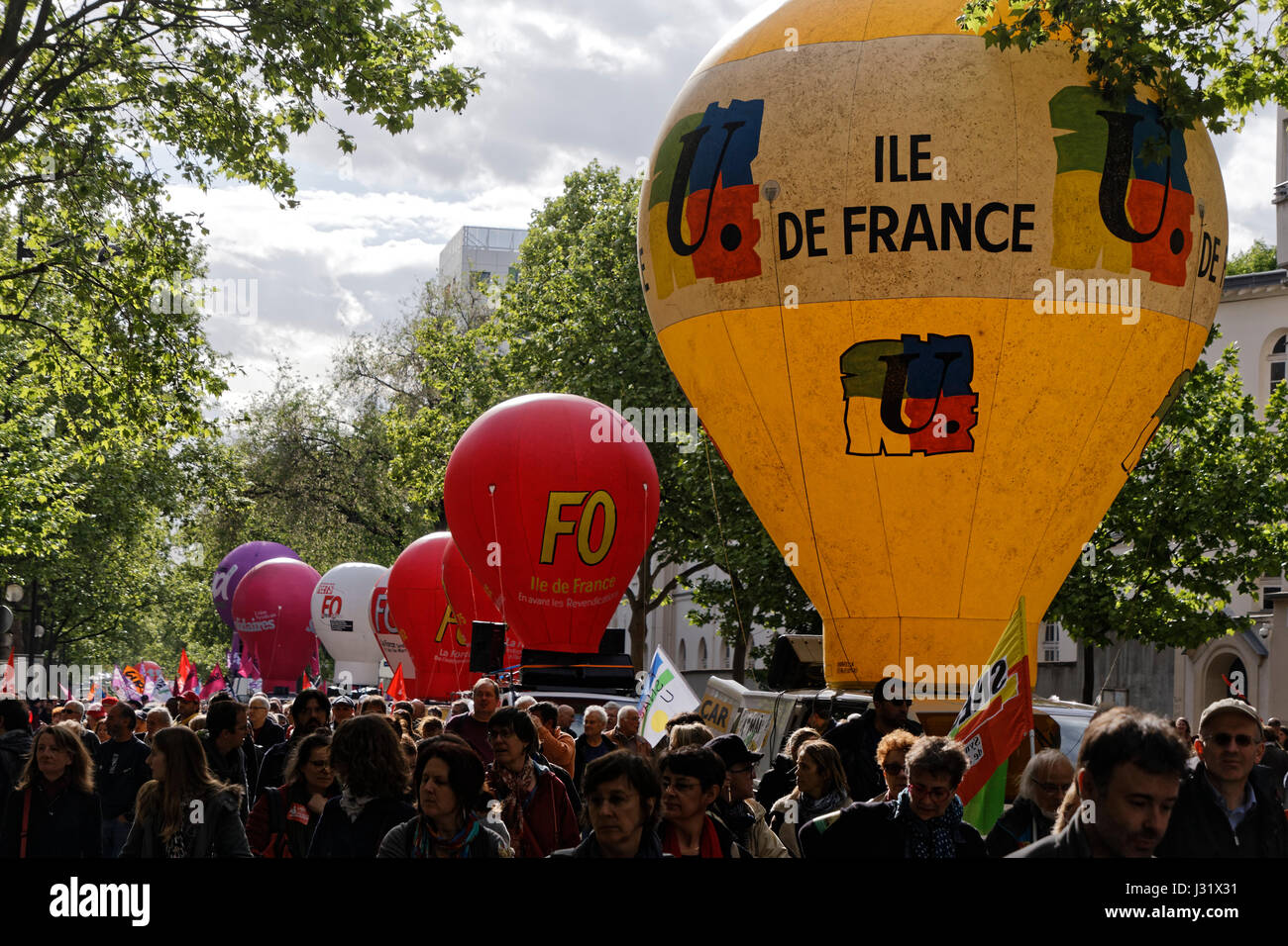 Paris, France. 1st May, 2017. Demonstrators attend the annual May Day ...