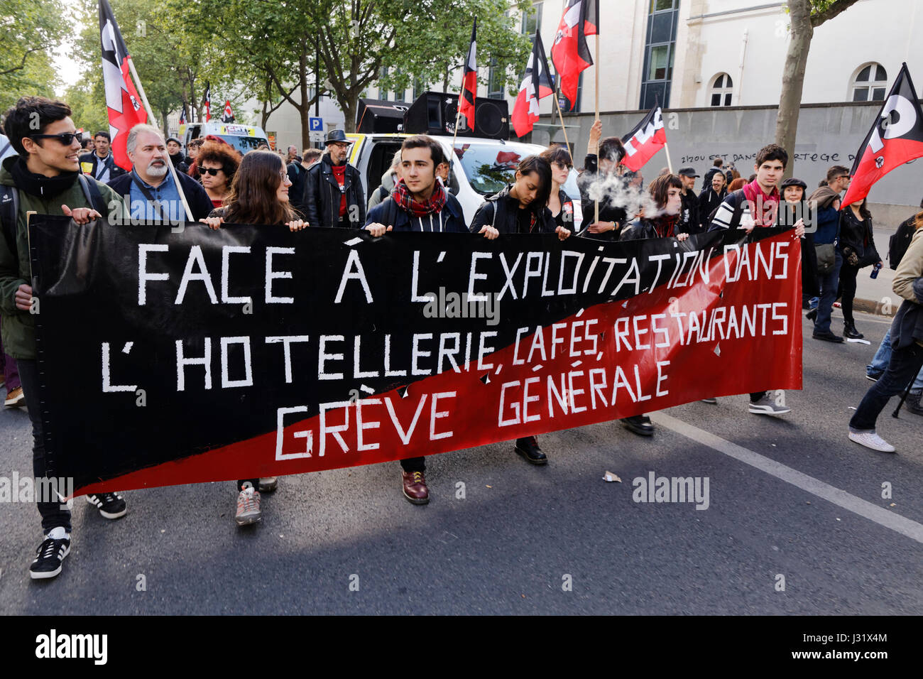 Paris, France. 1st May, 2017. Demonstrators attend the annual May Day ...
