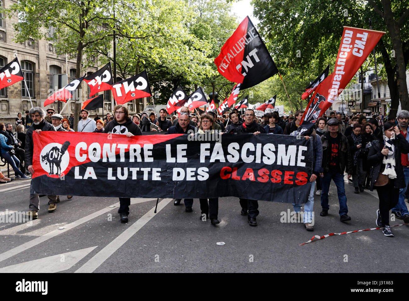 Paris, France. 1st May, 2017. Demonstrators attend the annual May Day ...