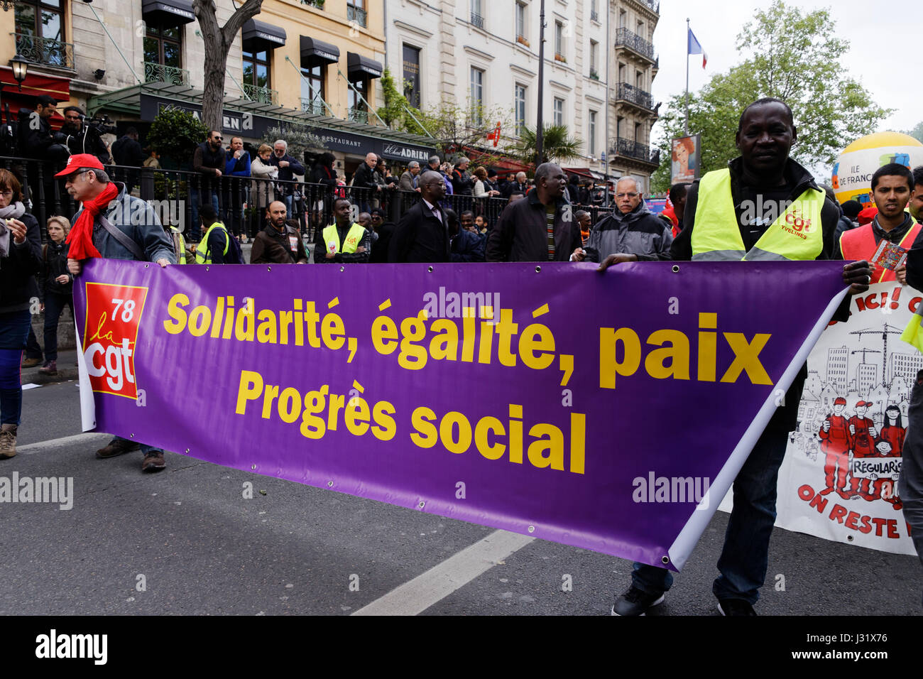 Paris, France. 1st May, 2017. Demonstrators attend the annual May Day ...