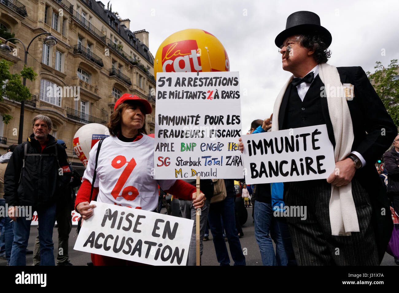 Paris, France. 1st May, 2017. Demonstrators attend the annual May Day ...