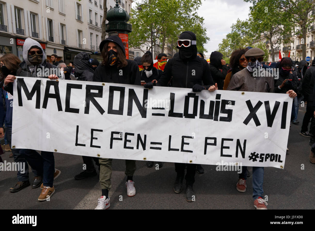 Paris, France. 1st May, 2017. Demonstrators attend the annual May Day ...