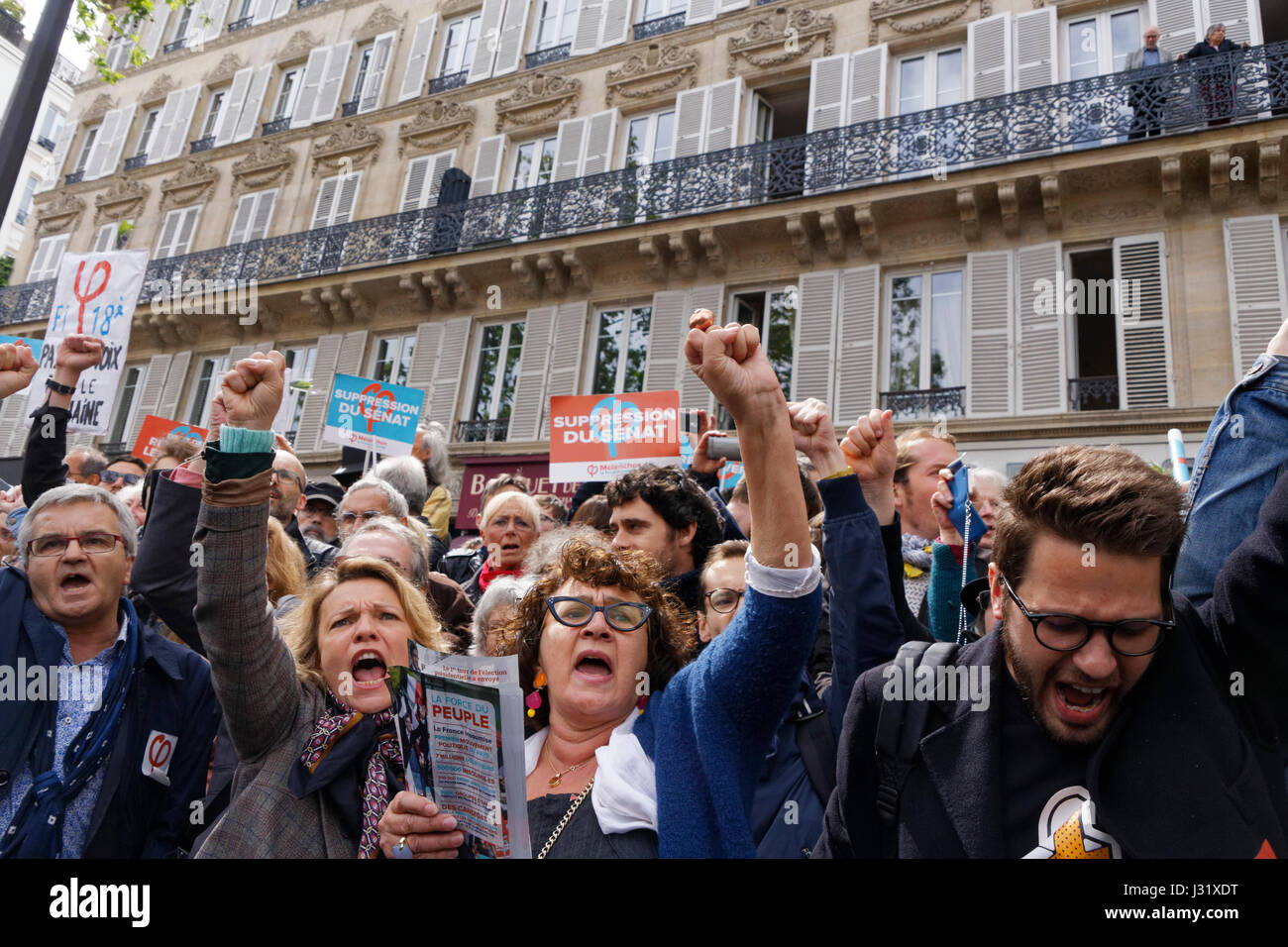Paris, France. 1st May, 2017. Demonstrators attend the annual May Day ...
