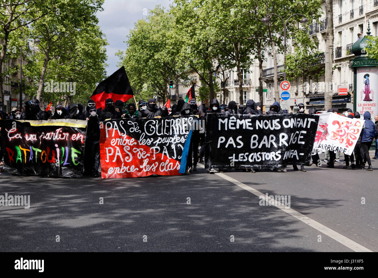Paris, France. 1st May, 2017. Demonstrators attend the annual May Day ...