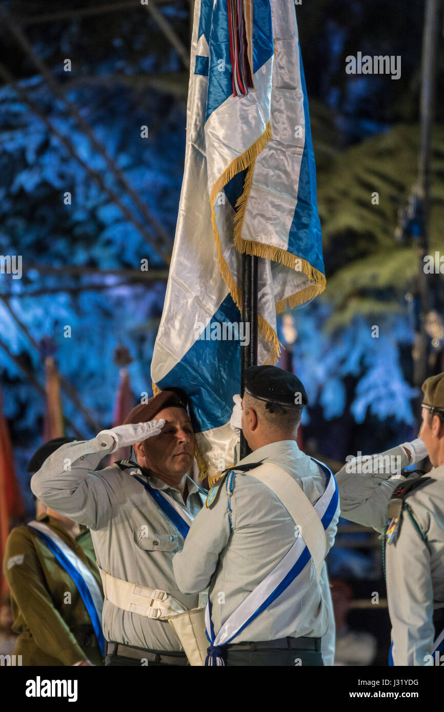 Jerusalem, Israel. 01st May, 2017. The Chainging of the Flag ceremony ...