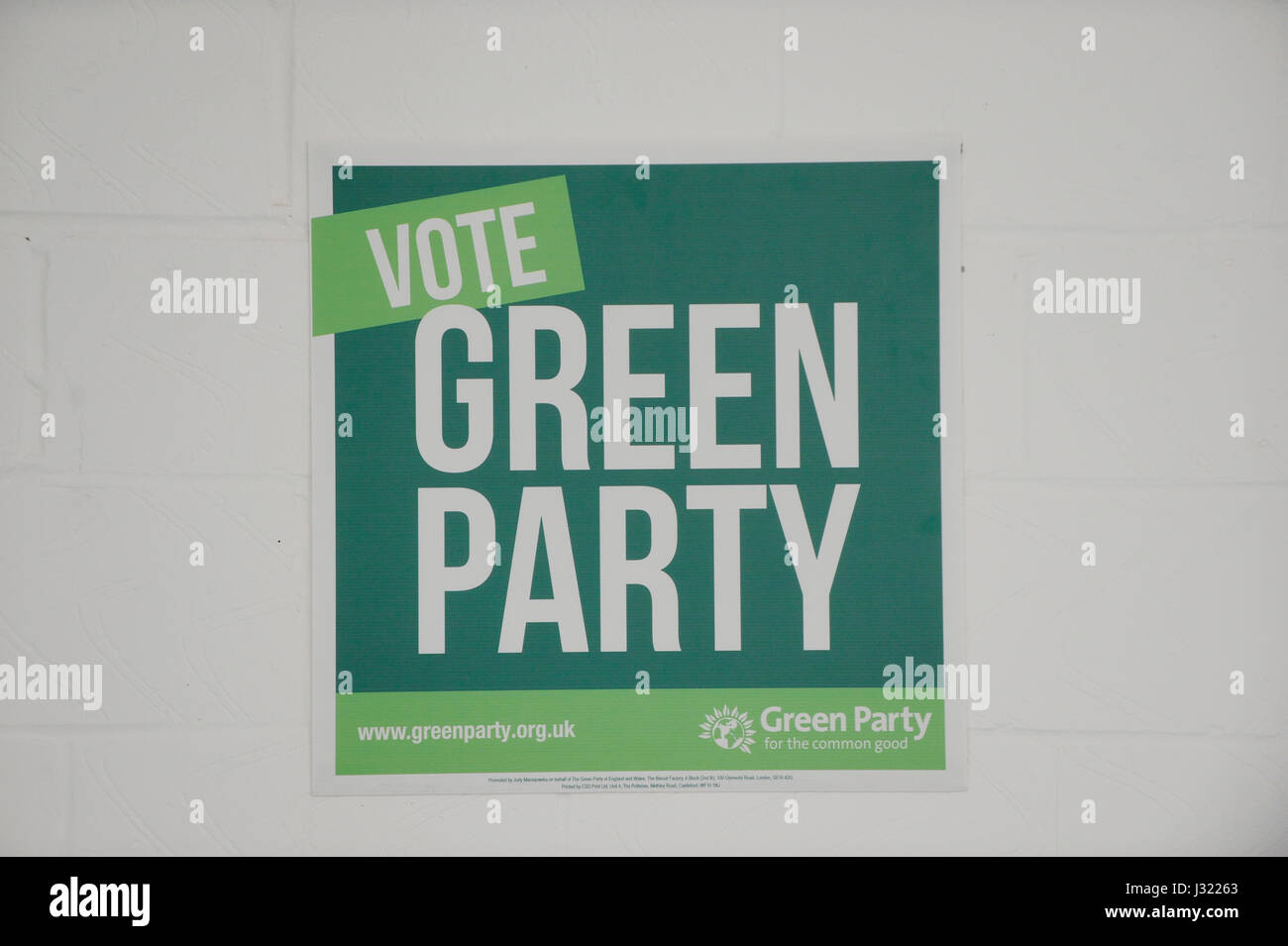 London, UK. 2nd May, 2017. A Green Party voting signs is seen as ...