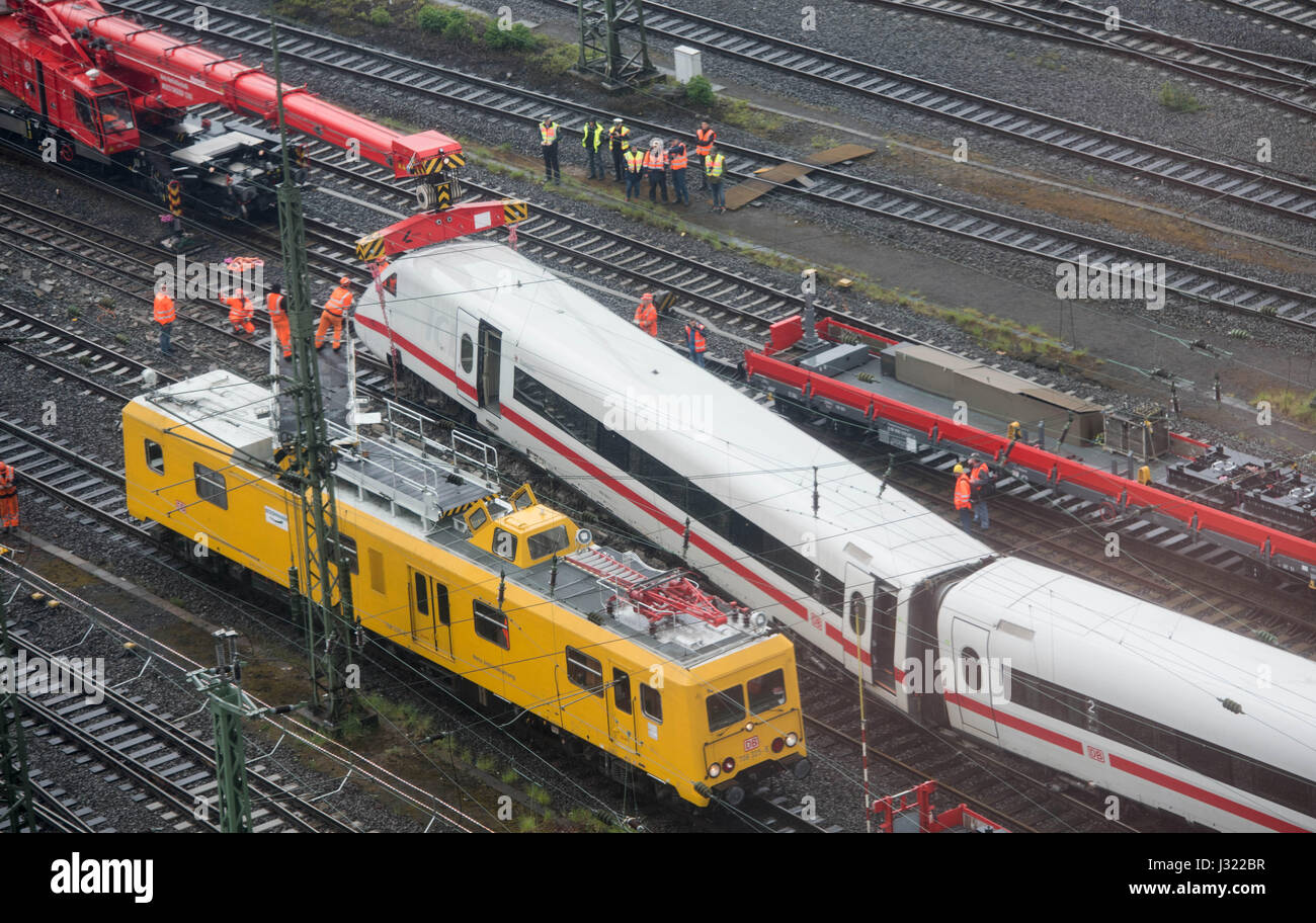 Dortmund, Germany. 2nd May, 2017. A derailed intercity express (ICE ...