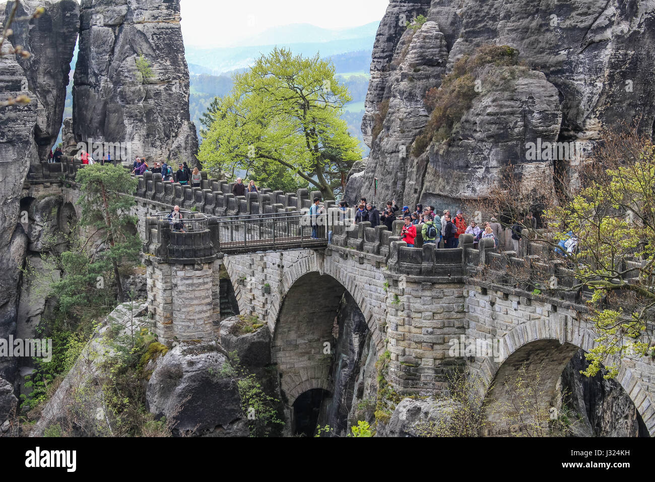 Bastei, Germany. 01st May, 2017. People enjoy warm, but windy weather ...