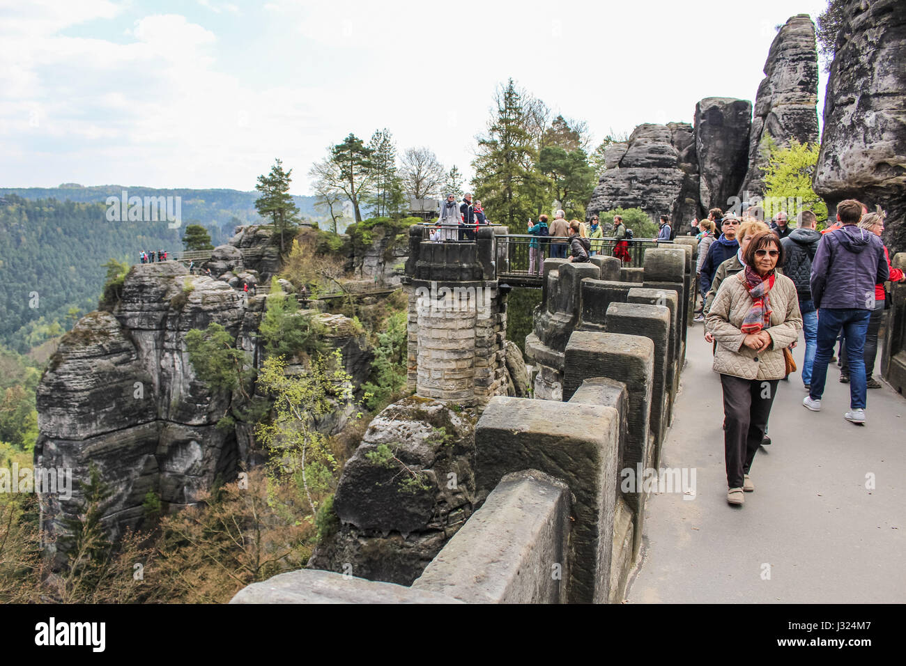 Bastei, Germany. 01st May, 2017. People enjoy warm, but windy weather ...