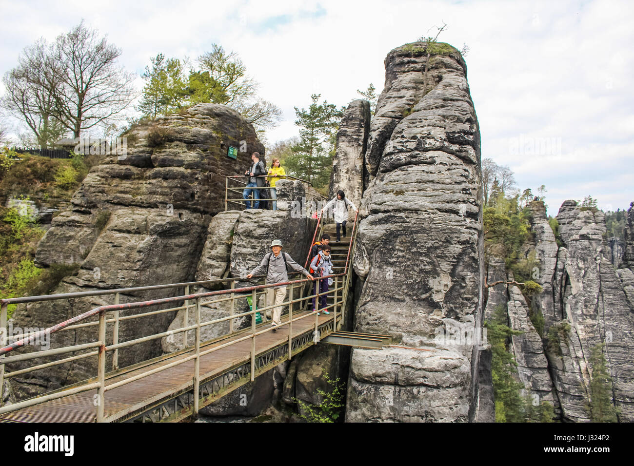 Bastei, Germany. 01st May, 2017. People enjoy warm, but windy weather ...