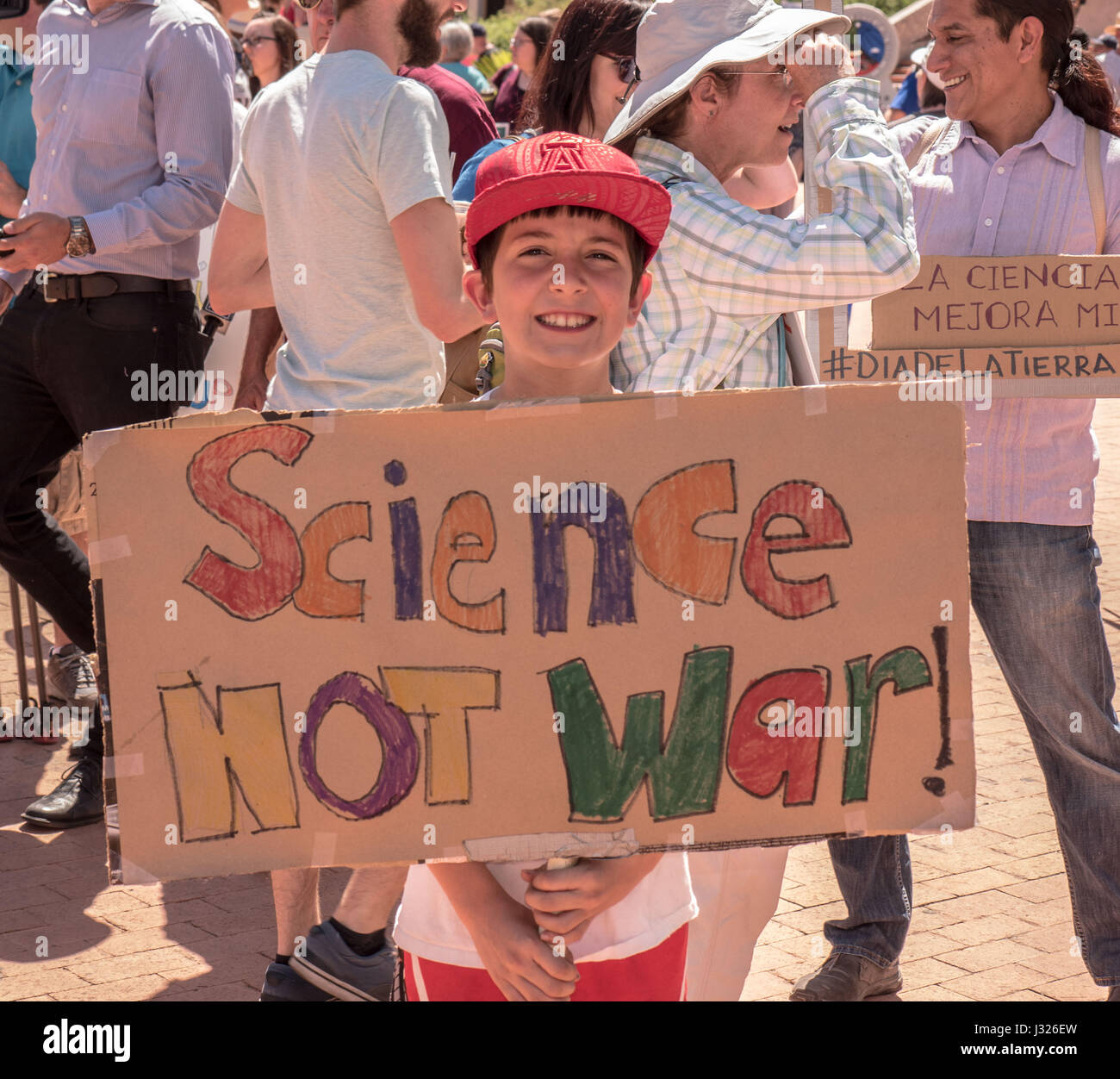 Participants with protest signs at rally/march for Science on Earth Day ...