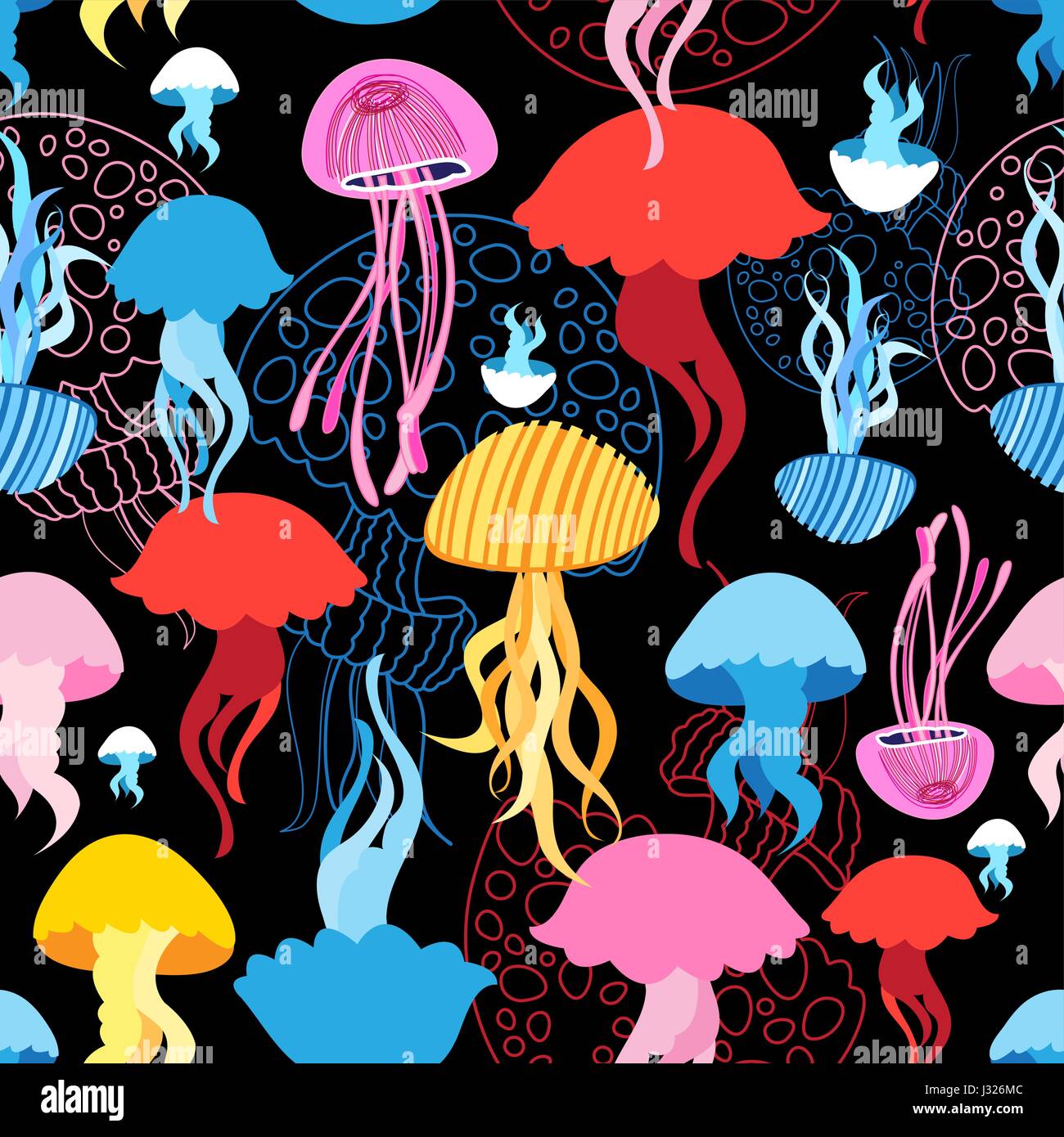 Seamless marine bright pattern with multi-colored jellyfish Stock ...