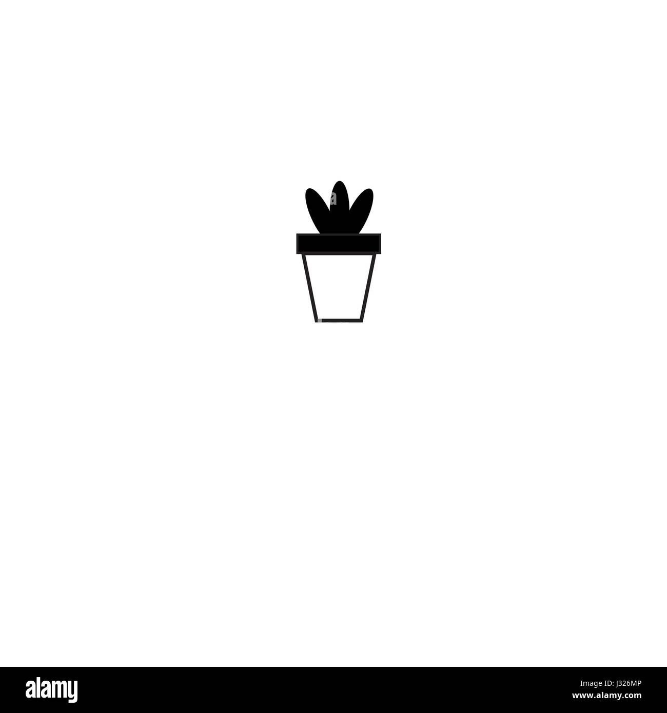 Vector black and white plant icon sprout in a pot on a white background ...
